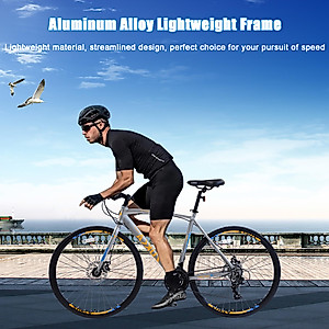 SUNDALY 700C Hybrid Road Bike 24 Speed, Double Disc Brakes, Aluminum Alloy Lightweight Frame, City Commuter Bike for Men/Women, Grey