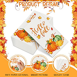 Qeeenar 200 Pcs Fall Napkins Paper Disposable Hand Towels Thanksgiving Pumpkin Napkins Guest Maple Leaves Fall Napkins Decorative for Autumn Home Dinner Party Decor Kitchen (Classic,4.3 x 7.8 Inch)