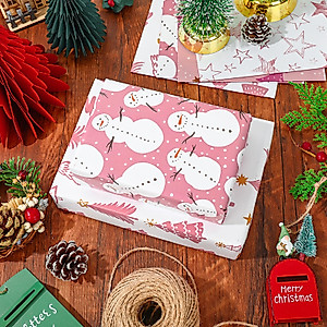 AnyDesign 12 Sheet Pink Christmas Wrapping Paper Santa Snowman Snowflake Star Tree Gift Wrap Paper Folded Flat Xmas Art Paper for Christmas Winter Birthday DIY Crafts Gift Wrapping, 19.7 x 27.6 Inch