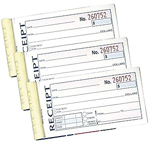 1InTheOffice Money and Rent Receipt, 2-3/4 x 5-3/8 Inches, 2-Parts, Carbonless, White/Canary, 50 Sets per Book (3 Books)