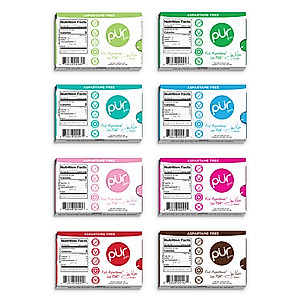 PUR Gum | Aspartame Free Chewing Gum | 100% Xylitol | Natural Flavored Gum, Variety Pack, 9 Pieces (Pack of 8)