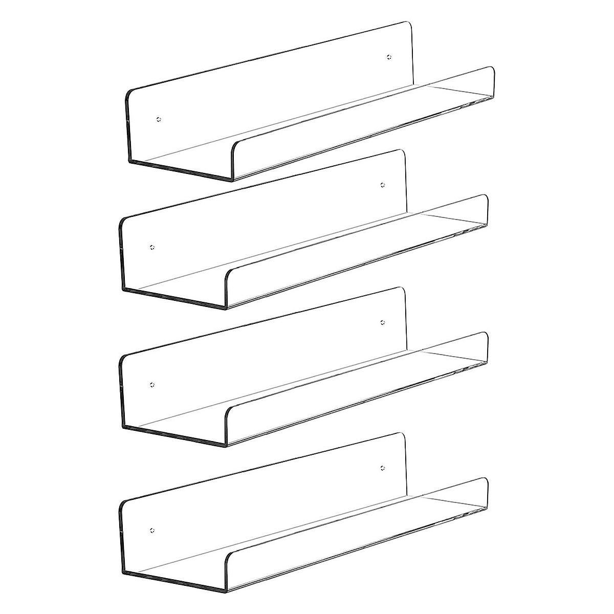 15" Acrylic Wall Shelves Storage Rack, Floating Wall Mounted Display Shelves, Kids Bookshelf Punch-free for Bedroom, Living Room, Bathroom, Kitchen With Screws and Super Glue(Single Load-Bearing 10KG)