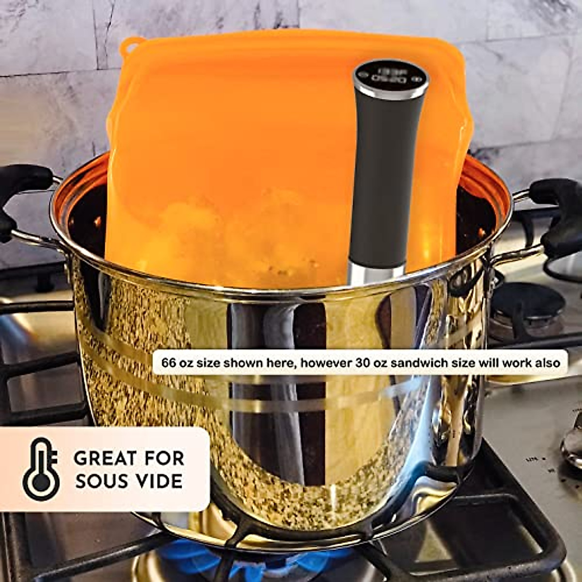 SWOOFE Reusable Silicone Food Bag | Sandwich Size 30 Oz (Coral) | Eco-Friendly | Plastic Free Storage Lunch Bag | Great for Cooking, Sous Vide, or Freezer use | Leakproof, Dishwasher-Safe.