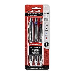 uni-ball Jetstream RT Retractable Ballpoint Pens Medium Point, 1.0mm, Assorted, 3 Pack