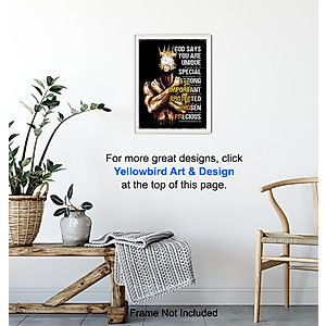 African American Religious Wall Art - Christian Decor - Catholic Gifts for Men - God Says You Are - Scripture Wall Art - Spiritual Inspirational Bible Verses - Positive Motivational Quotes - Black Art