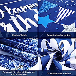 Happy Birthday Decorations Backdrop, Glitter Birthday Backdrop Sign, Happy Birthday Banner, Birthday Party Supplies Photo Background for Children Men Women, 72.8 x 43.3 Inch (Silver and Navy Blue)