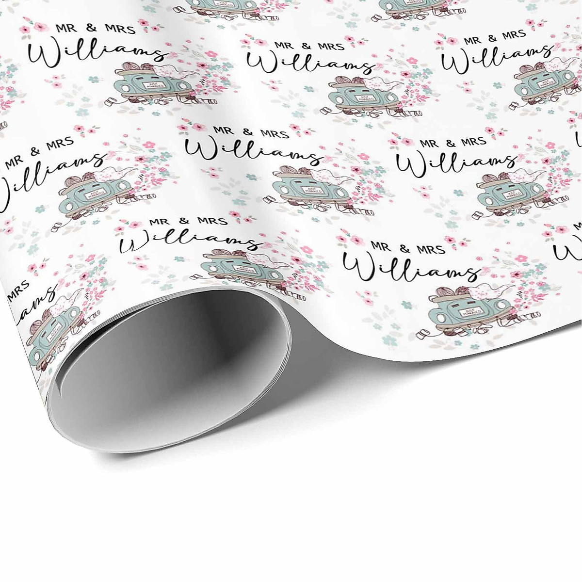 M YESCUSTOM Personalized Wrapping Paper Roll Custom Mr and Mrs Wedding Gift Wrap for Couple Husband Wife Car Flower Wrapping Tissue Paper for Wedding, Bridal Showers DIY Decoration 58" x 23"