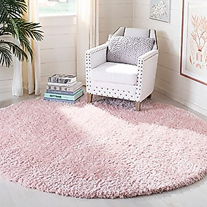 SAFAVIEH Madrid Shag Collection 6'7" Round Blush MDG256U Solid Non-Shedding Living Room Bedroom Dining Room Entryway Plush 1.6-inch Thick Area Rug