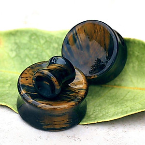 Natural Concave Blue Tiger Eye Stone Saddle Plug (5/8")