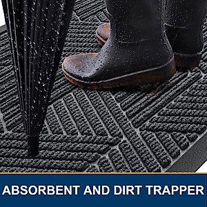 Smiry Front Door Mat Outside Entrance, Heavy Duty Natural Rubber Mat, Sturdy Trap Dirt and Moisture Indoor Outdoor Door Mat, Easy Clean Low Profile Doormat Outdoor Entrance, 47x24 Inch, Grey