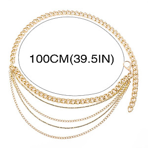 Dresbe Rhinestone Waist Belt Chain Gold Layered Body Chain Chunky Party Body Jewelry Accessories for Women