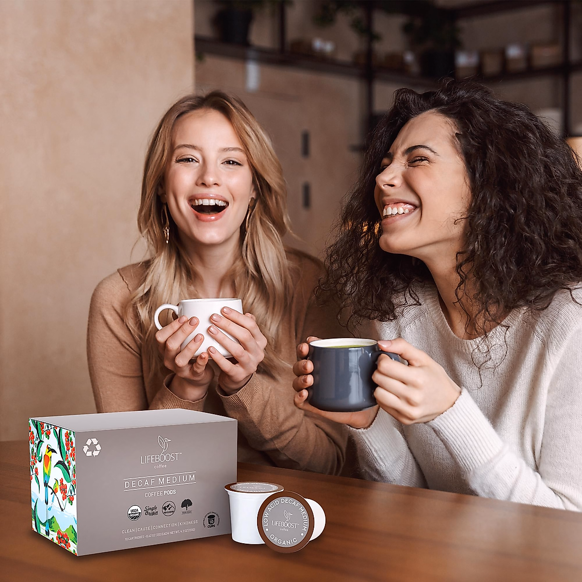 Lifeboost Organic Decaf Coffee K Cups - Low Acid Single Origin Non-GMO Mold Free Decaf Coffee Pods Compatible with Keurig & Keurig 2 - No Mycotoxins or Pesticides - 10 Count