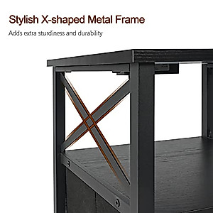 AMHANCIBLE Night Stand Set 2, Black Nightstand with Charging Station, End Tables Living Room with USB Ports and Outlets, Bed Side Tables Bedroom with Drawers HET05XBK