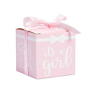 Sparkle and Bash Its a Girl Baby Shower Party Favor Boxes with Ribbons (Pink, 50 Pack)