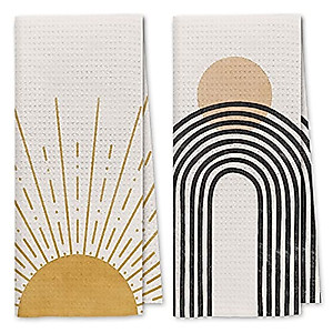 DIBOR Boho Sun Line Rainbow Kitchen Towels Dish Towels Dishcloth,Boho Nature Landscape Decorative Absorbent Drying Cloth Hand Towels Tea For Bathroom Kitchen,Boho Lovers Girls Gifts(Set Of 2) (orange)