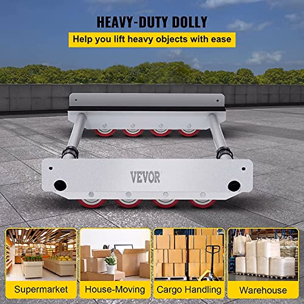 VEVOR All Terrain Mover Dolly, 18.5 Inch Width Piano Dolly, 1874Lbs Load Capacity Alloy Dolly, Furniture Dolly with 8 Casters, Heavy Duty Dolly for Workshops, Schools, Offices and Garages