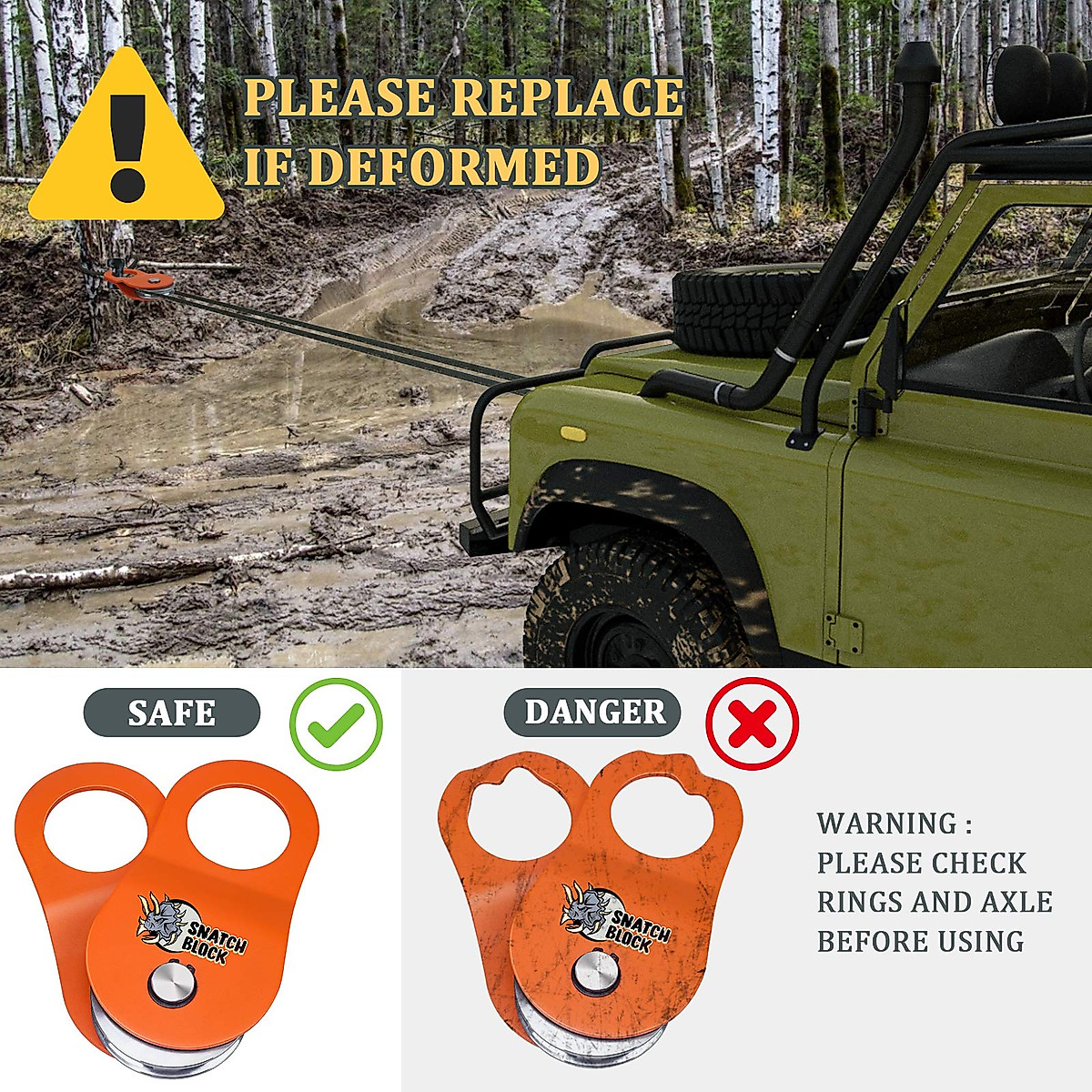 TICONN 10 Ton Winch Snatch Block Towing Pulley Blocks 22,000 LBS Capacity, Heavy Duty Offroad Recovery Accessory for Truck, Tractor, ATV & UTV