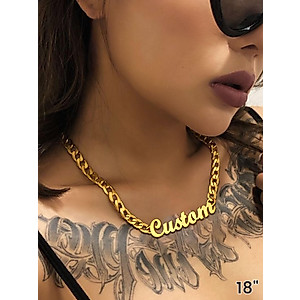 Custom Name Necklace for Men, Gold Nameplated Personalized Initial Name Choker Necklace with Curb Chain Personalized Jewelry Gift for Women