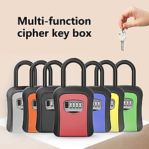 lamphle 1 Set Key Box with Code Wall Mount Organizer 4 Digit Key Combination Lock High Hardness Quick Reset Safe Lock Box Plastic with Hanging Hook Storage Key/Card Password Lock Black