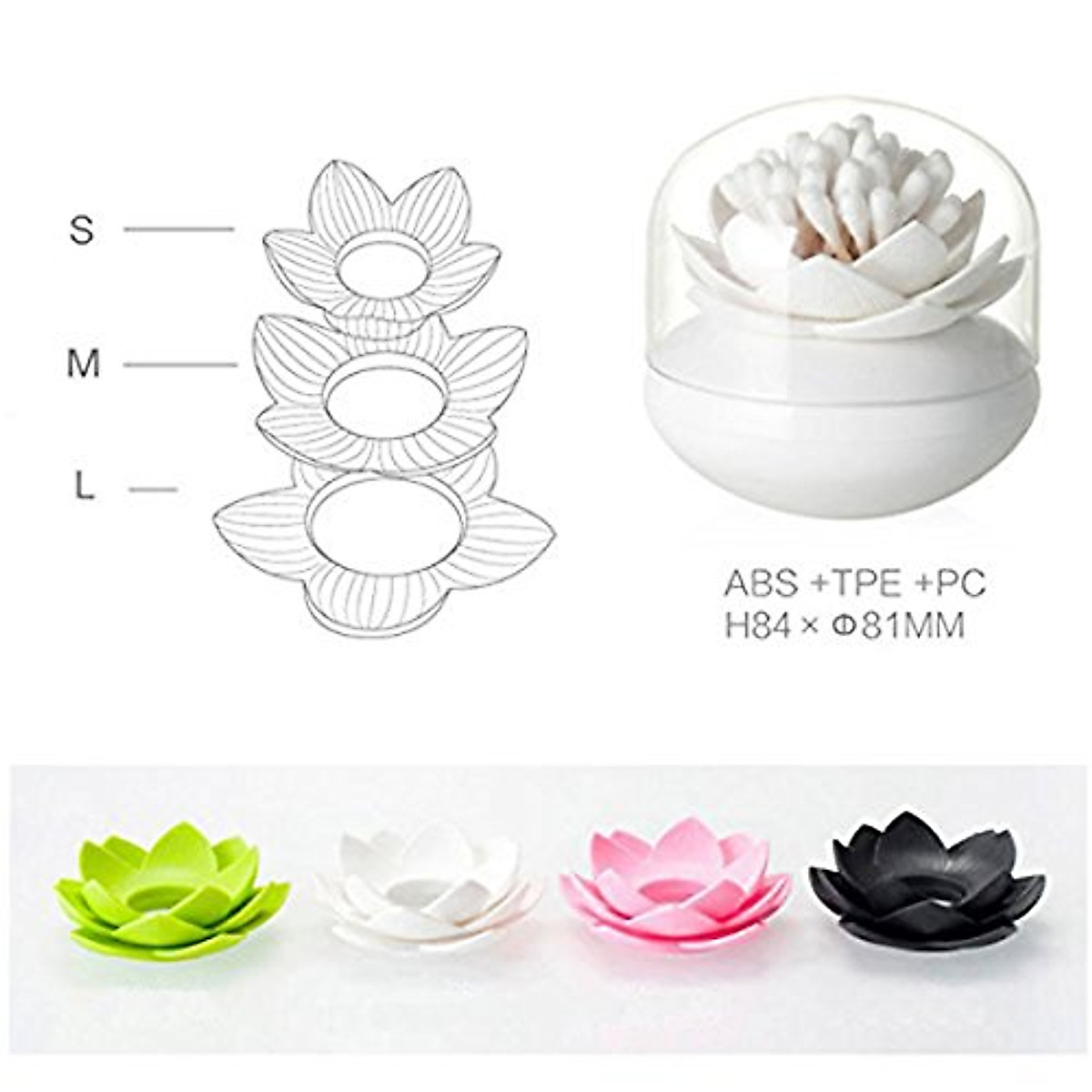 MaxS Lotus Cotton Swab Holder Small Toothpicks Q-tips Storage Organizer Canister Jar for Swabs Cosmetic Pads - White