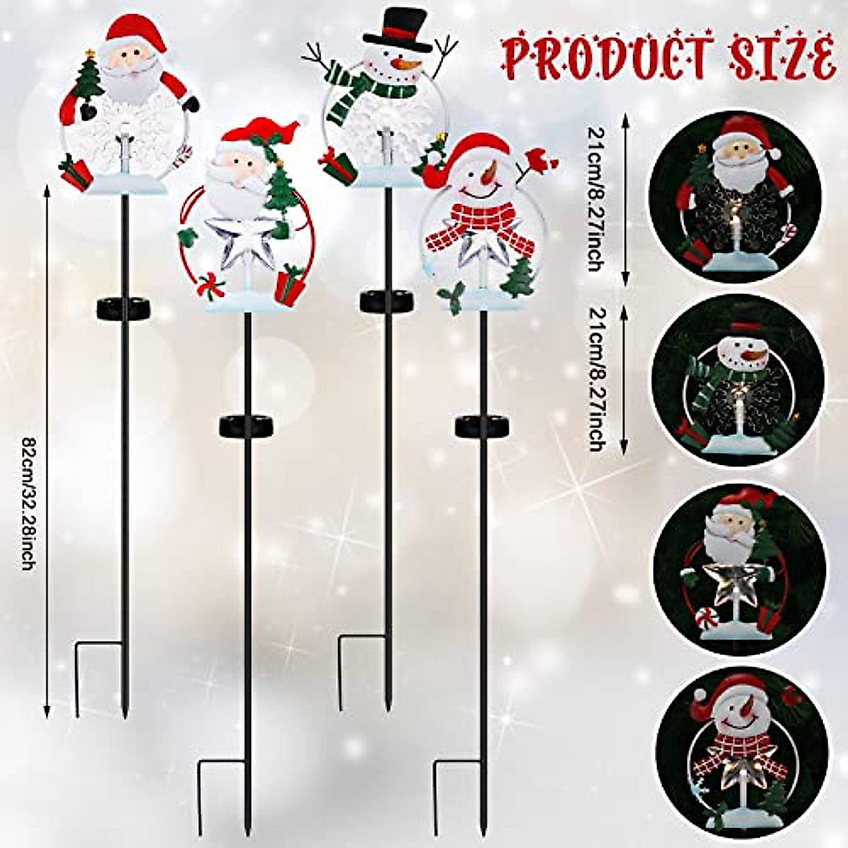 Spiareal Pack Christmas Metal Lights Outdoor Solar Stake Lights Snowman Christmas Garden Stake Lights Warm Lights Solar Christmas Yard Decoration Garden Lawn Pathway Holiday Winter (Stylish Style)