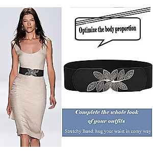 ALAIX Women's Stretchy Belt for Dresses Jumpsuit Coat Belt Vintage Elastic Wide Leaf Waist Belt Waistband