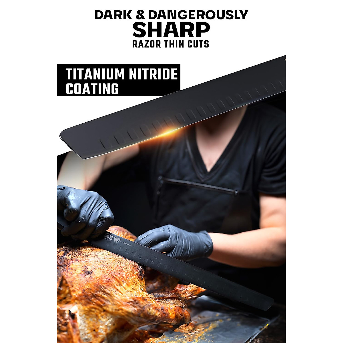 Dalstrong Slicing Knife - 12 inch - Shadow Black Series - Black Titanium Nitride Coated - High Carbon - 7CR17MOV-X Vacuum Treated Steel Carving Knife - Sheath - Kitchen Knife Slicer - NSF Certified