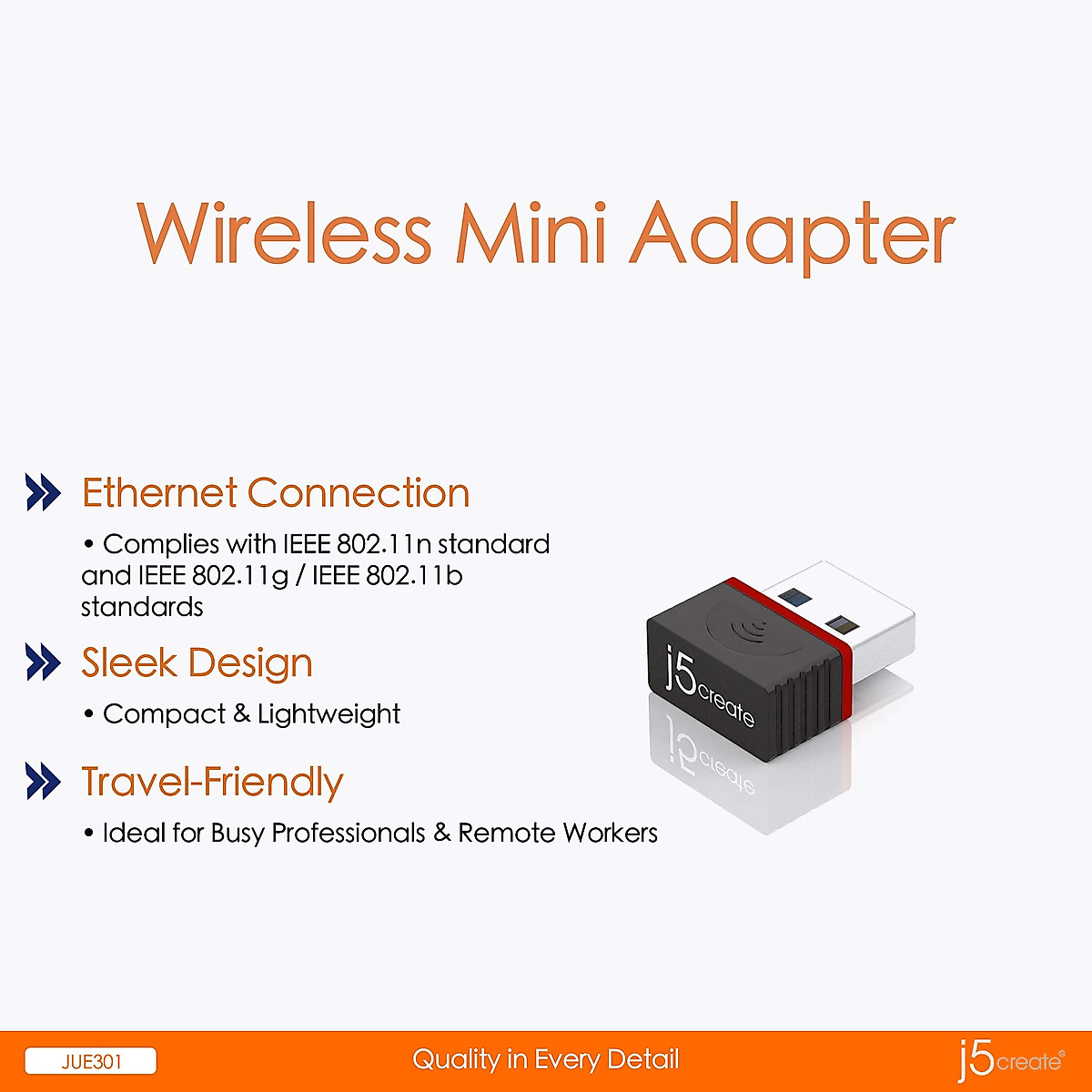 j5create Wireless 11N USB Mini Adapter -Data Transfer up to 150 Mbps | 2.4 GHz, Complies with IEEE 802.11n / IEEE 802.11g / IEEE 802.11b | Compatible with Windows
