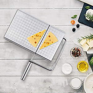 PL ZMPWLQ Cheese-Slicers with Wire, Cheese Slicer Stainless Steel with 4 Replacement Wires Cheese Cutters Accurate Size Scale,Wire Cheese Slicer for Soft Cheese, Cheese Cutter Wire Cheese Slicer