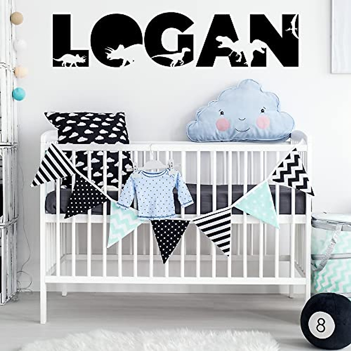 Dinosaur Custom Name Vinyl Wall Decal Sticker Art for Boys and Girls, Dino Theme Bedroom and Nursery Room Decor for Kids