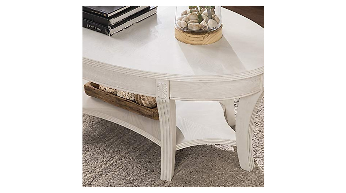 SEI Furniture Laverly Oval Coffee Table - Whitewash Chic