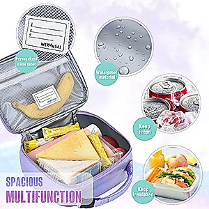 WERNNSAI Mermaid Lunch Box - Insulated Sequins Lunch Box for Girls Kids School Lunch Bag Preschool Kindergarten Elementary Picnic Thermal Lunch Tote Boxes with Handle Pocket and Bottle Pocket