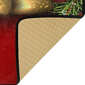 ALAZA Christmas Kitchen Rugs,Christmas Kitchen Mat for Kitchen Bathroom Decor 39 x 20 Inch,Branches Bells