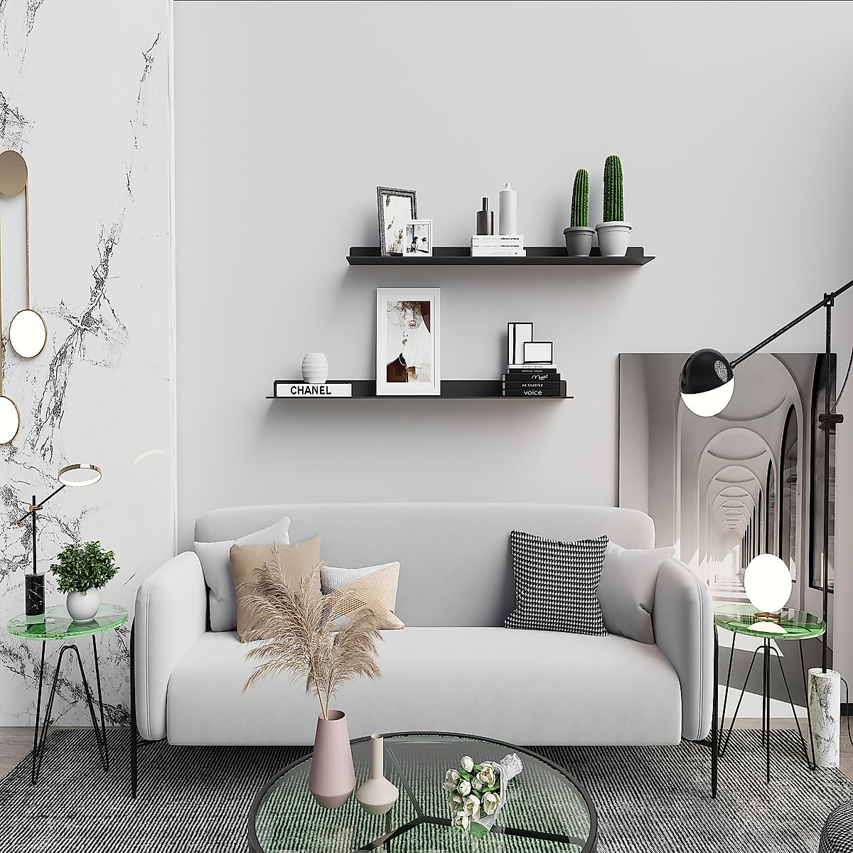 XWNE Metal Floating Shelves 24 inch Set of 2, Industrial Heavy Duty Modern Steel Wall Mounted Shelves for Living Room Office Kitchen Farmhouse,24x8x2.5 inch,Matte Black