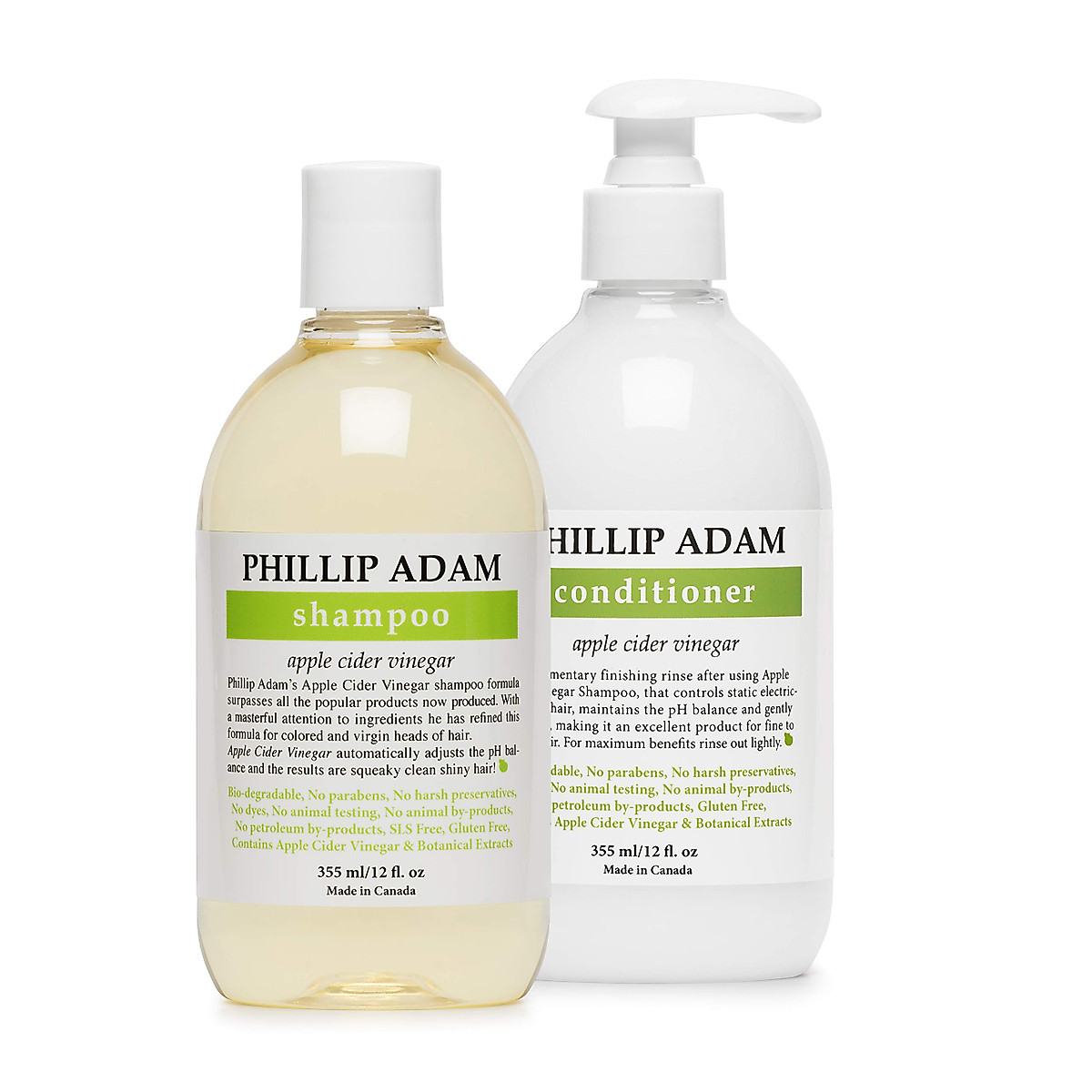 Phillip Adam Apple Cider Vinegar Shampoo and Conditioner Set for All Types of Hair - Sulfate Free - pH Balancing - 12 Ounce Each