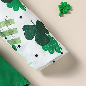 Noubeau Infant Baby Girl St. Patrick's Day Dress Ruffle Long Sleeve Romper Top Lucky Clover Print Skirt Outfits+Headband（Green- Dress,6-9 Months）