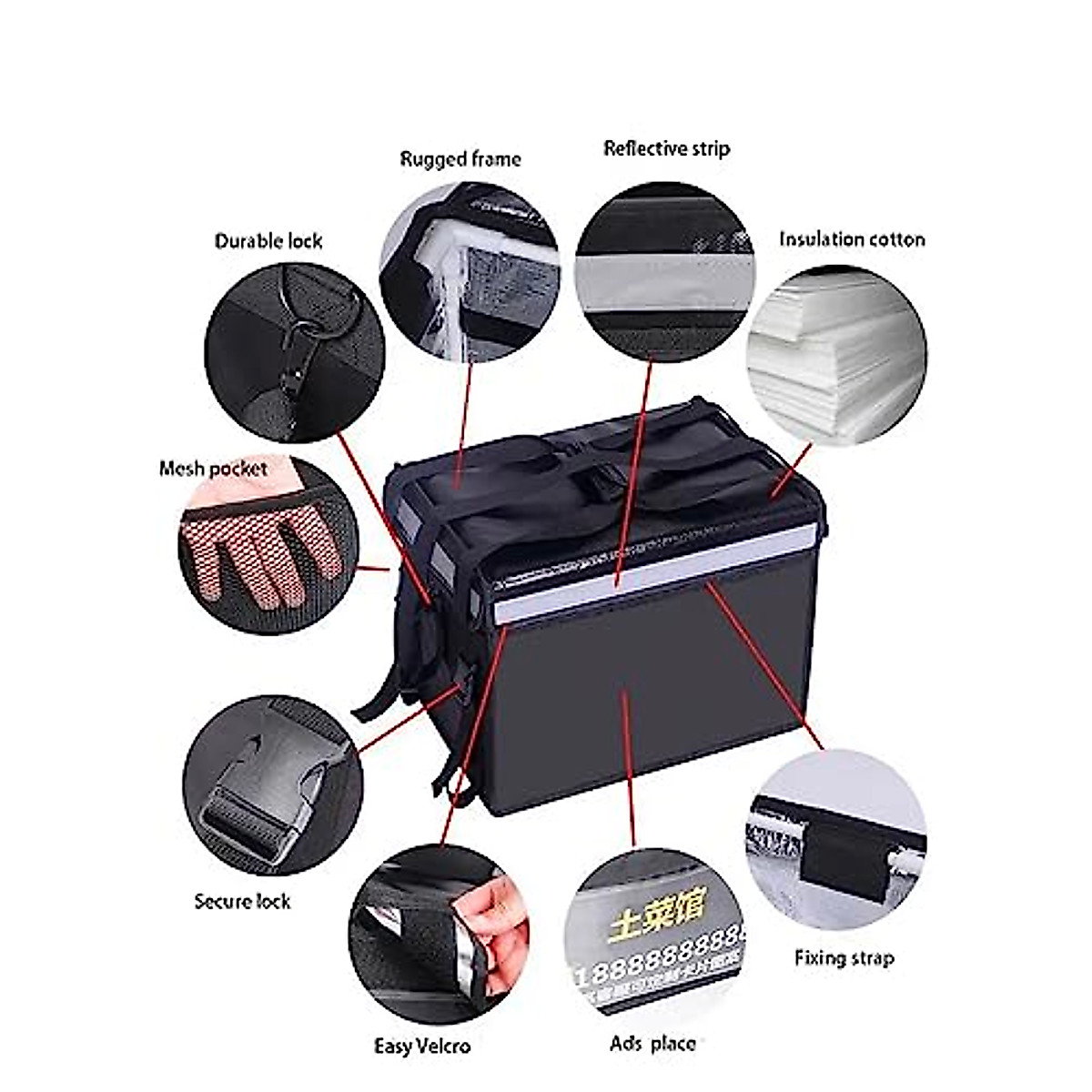 delivery bags 18.1 * 13.8 * 13.8 waterproof & flodable catreing insulated thermal bag food delivery and pizza delivery 48l-12gal