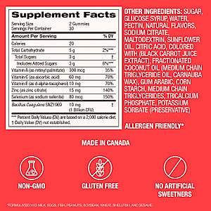 Neutrogena Clear Complexion Antioxidant Gummies with Zinc, Daily Skincare Supplement with Vitamin A, Vitamin C & Vitamin E for Clear, Healthy Skin + Probiotics, Strawberry Flavor, 60 ct