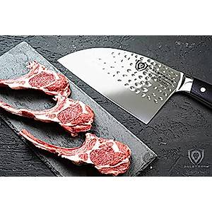 Dalstrong Serbian Chef Knife - 7.5 inch - Gladiator Series Elite - German HC Steel - Meat Cleaver Knife - Hammered Blade Finish - Razor Sharp Kitchen Knife - G10 Handle - w/Sheath - NSF Certified