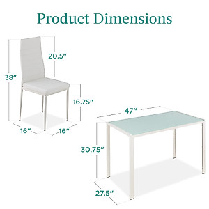 Best Choice Products 5-Piece Kitchen Dining Table Set for Dining Room, Kitchen, Dinette, Compact Space w/Glass Tabletop, 4 Faux Leather Metal Frame Chairs - White