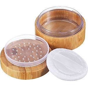 Frienda 30 ml Empty Loose Powder Container Bamboo Cosmetic Makeup Loose Powder Box Case Holder with Sifter Lids and Puff