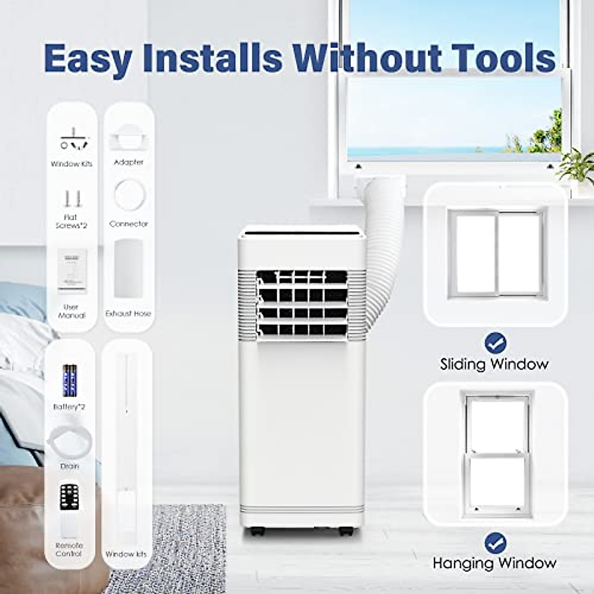 AirChoice Portable Air Conditioner, 12000 BTU Air Conditioner Portable for Room Up to 550 Sq.Ft, 3-in-1 with Dehumidifier and Fan Mode, 24H Timer, Remote Control, Quiet Portable AC Unit, Window Kit