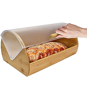 Bread Box, Bamboo, Large Storage, Acrylic Easy Glide Cover with Handle
