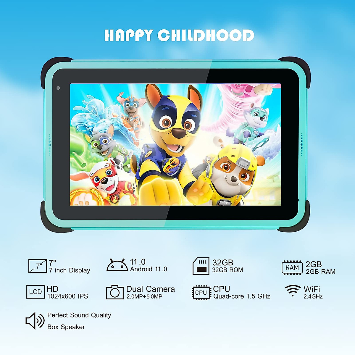 CWOWDEFU Kids Tablet 7 Inch Android 11.0 Tablet Kids Learning Tablet 32 GB ROM for Home School Children Infant Toddlers Kid-Proof Case (Green)