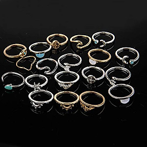 FUTIMELY Boho Retro Stackable Rings Sets for Teens Girls Women Rhinestone Knuckle Joint Finger Kunckle Nail Ring Sets (A：19PC)