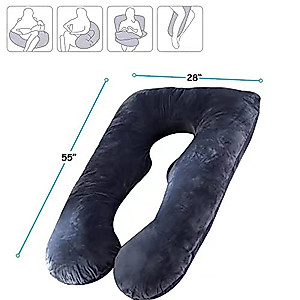 Creatop Pregnancy Body Pillows with Velvet Cover, U Shaped Full Body Pillow, Long Maternity Pillow, Support for Back, Neck, Legs, Hip and Belly Removable Washable Cover, 55 inches Black