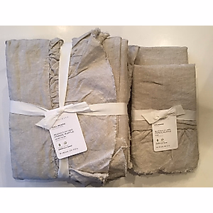 Pottery Barn Belgian Flax Linen Fringe Ruffle Duvet Cover Full/Queen & Two Standard Shams ~Flax~