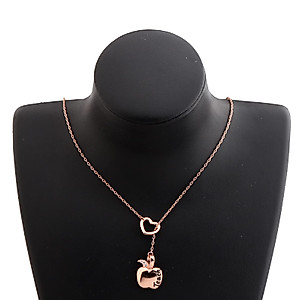 ENSIANTH Teacher Necklace with Apple Pendant, 26 inches, Stainless Steel, Thank You Gift for Female Adults (B Apple YNE RG)