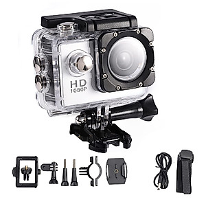 Action Camera 12MP Waterproof 30m Outdoor Sports Video Camera 1080P Full LCD Mini Camcorder with 900mAh Rechargeable Batteries and Mounting Accessories Kits(Silver)