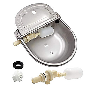 MACGOAL Stainless Steel Automatic Waterer Bowl with 2 Float Valves and Drain Plug, Water Trough for Livestock Dog Goat Pig Waterer